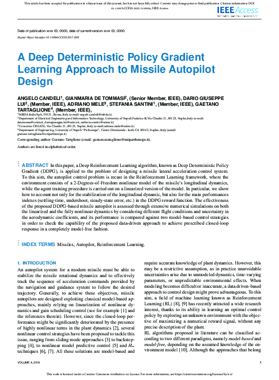(PDF) A Deep Deterministic Policy Gradient Learning Approach to Missile ...