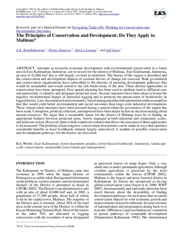 (PDF) The Principles of Conservation and Development: Do They Apply in ...