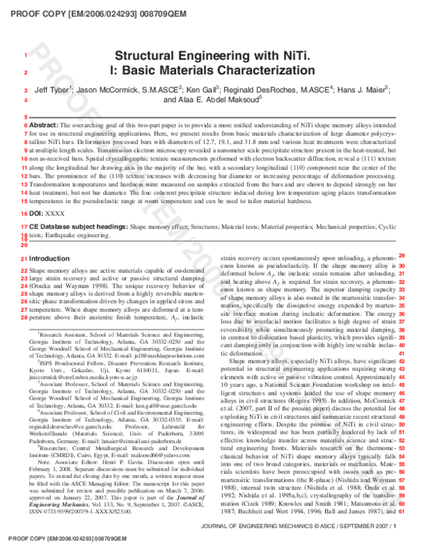 (PDF) Structural Engineering with . I: Basic Materials Characterization