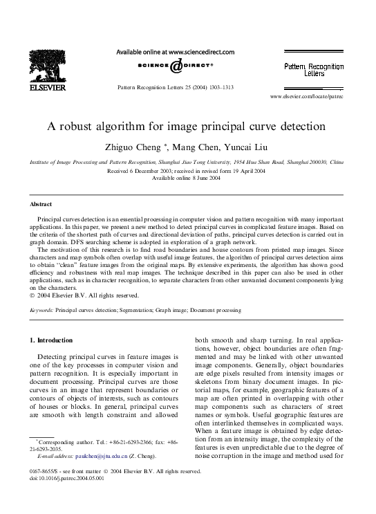 Pdf A Robust Algorithm For Image Principal Curve Detection 9538