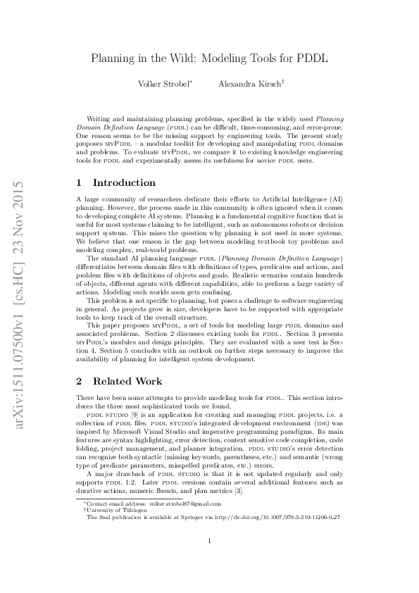 (PDF) Planning in the Wild: Modeling Tools for PDDL