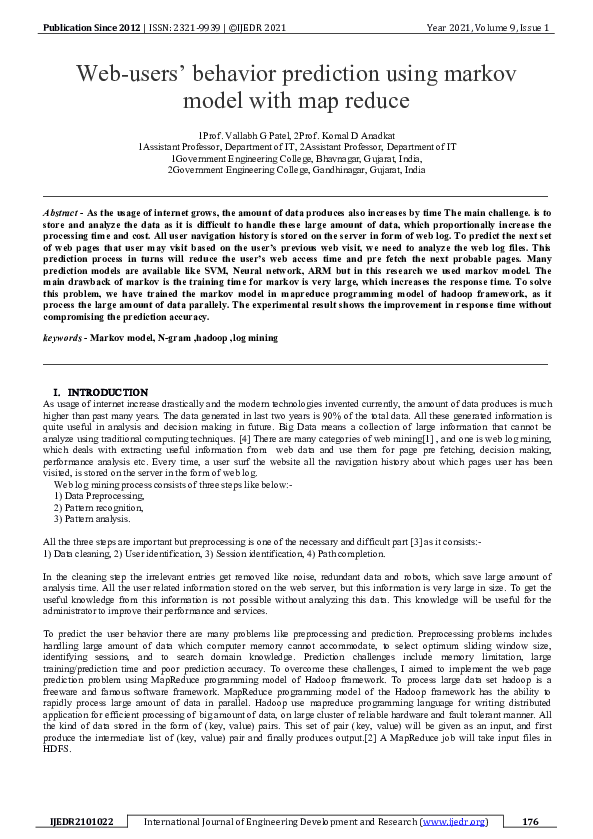 Pdf Web Users Behavior Prediction Using Markov Model With Map Reduce