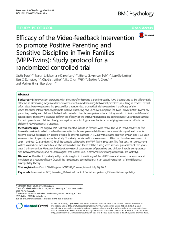 (PDF) Efficacy of the Video-feedback Intervention to promote Positive ...