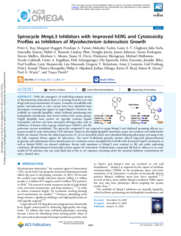 (PDF) Spirocycle MmpL3 Inhibitors with Improved hERG and Cytotoxicity ...