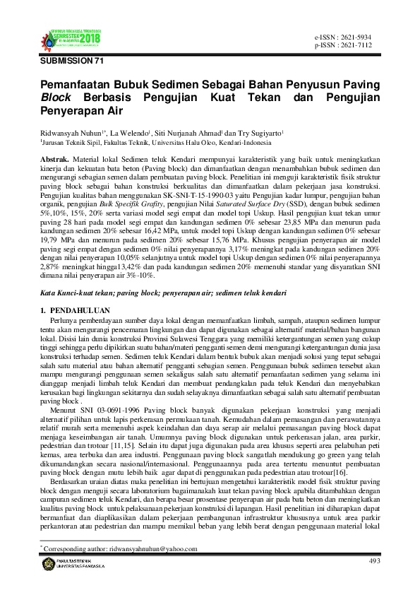 (PDF) Pemanfaatan Bubuk Sedimen Sebagai Bahan Penyusun Paving Block Berbasis Pengujian Kuat ...