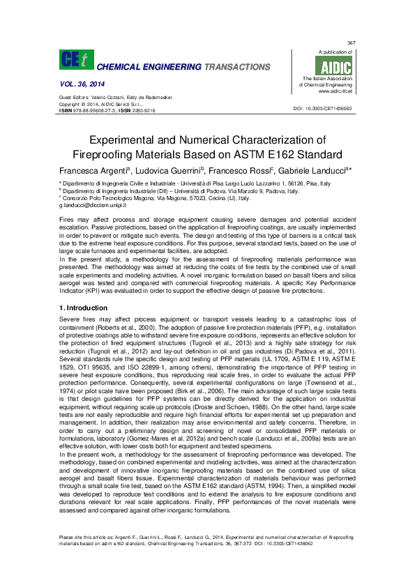 (PDF) Experimental and Numerical Characterization of Fireproofing Materials Based on ASTM E162 ...