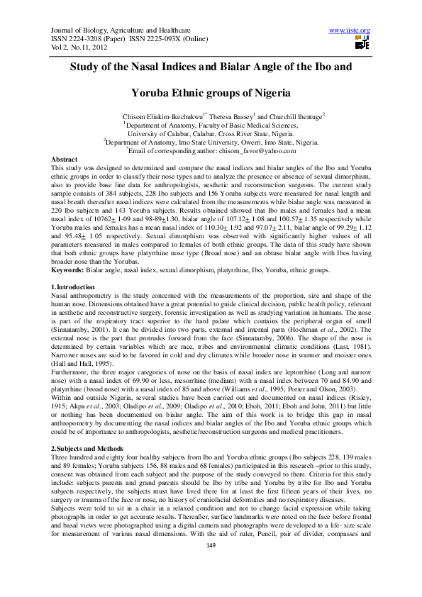 (PDF) Study of the Nasal Indices and Bialar Angle of the Ibo and Yoruba ...