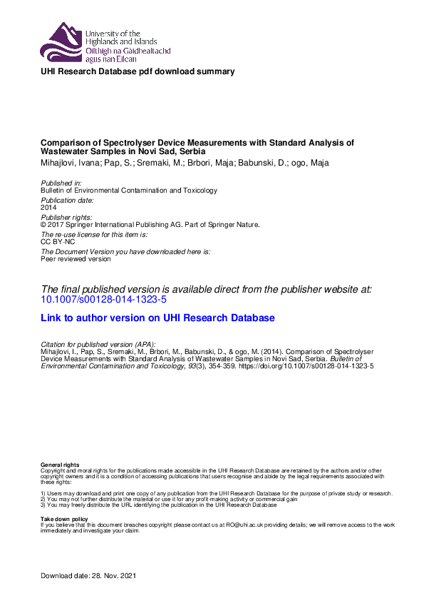 (PDF) Comparison of spectrolyser device measurements with standard ...