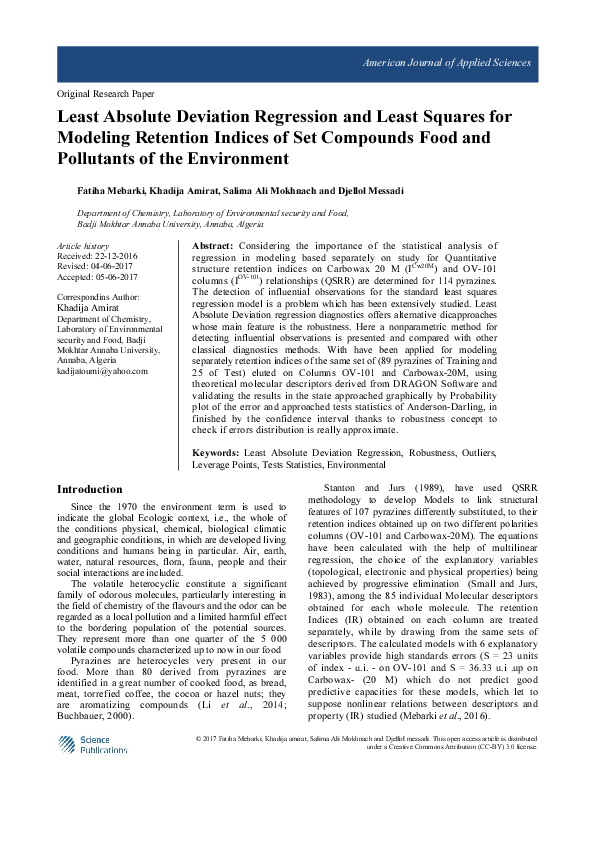 Pdf Least Absolute Deviation Regression And Least Squares For Modeling Retention Indices Of
