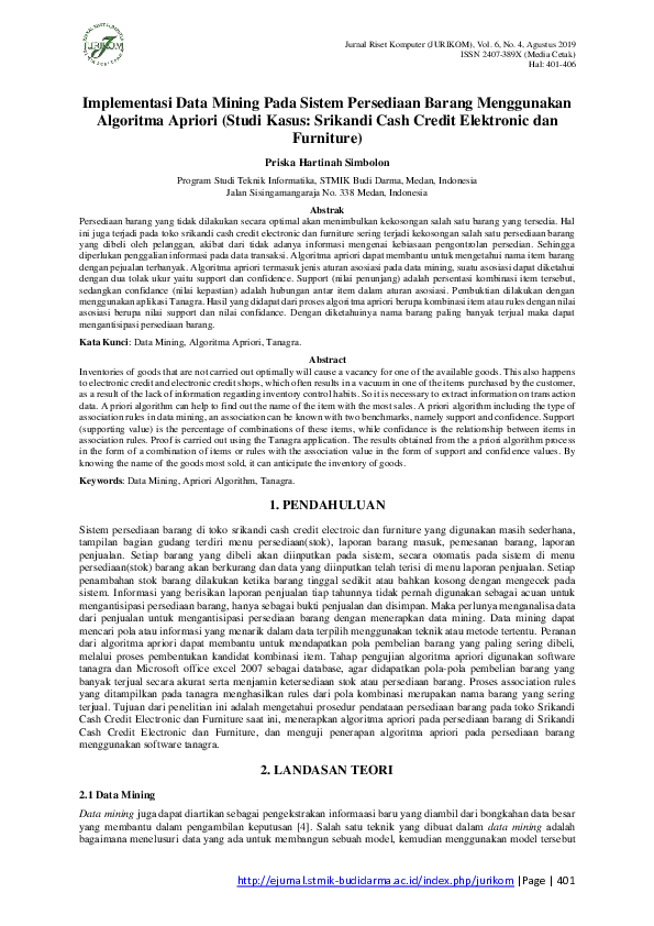 (PDF) Implementasi Data Mining Pada Sistem Persediaan Barang Menggunakan Algoritma Apriori ...
