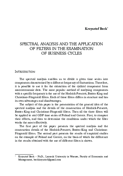 (PDF) Spectral Analysis and the Application of Filters in the ...