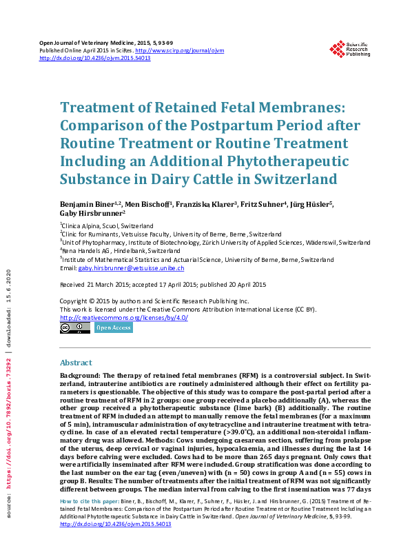 (PDF) Treatment of Retained Fetal Membranes: Comparison of the ...