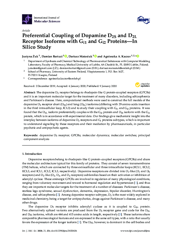 (PDF) Preferential Coupling of Dopamine D2S and D2L Receptor Isoforms ...