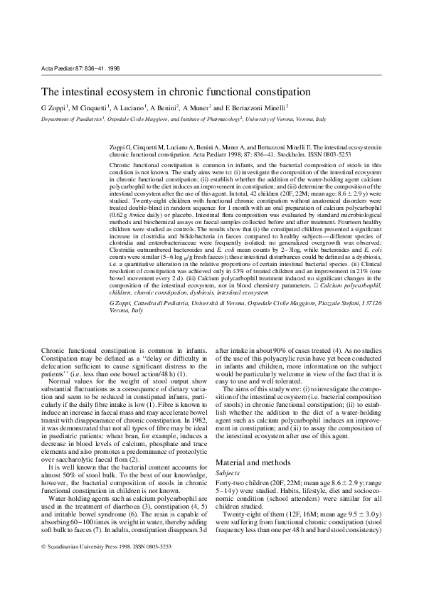 (PDF) The intestinal ecosystem in chronic functional constipation
