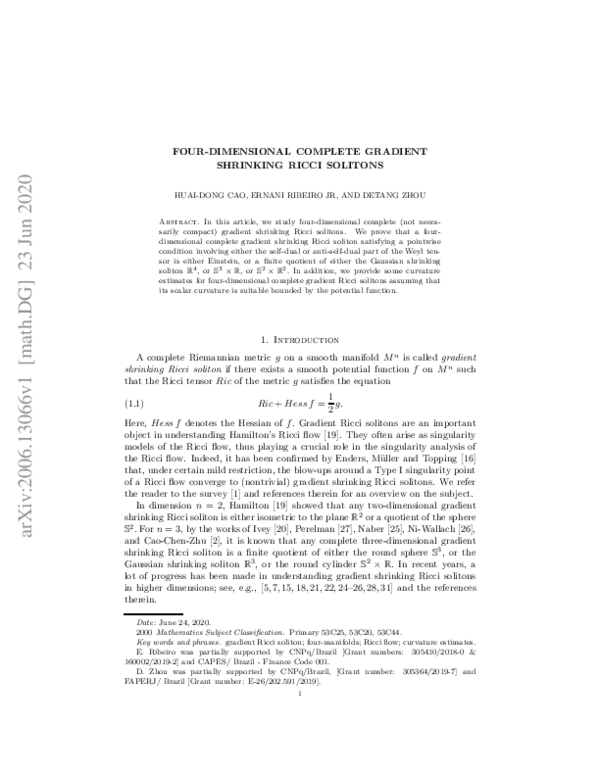 (PDF) Four-dimensional complete gradient shrinking Ricci solitons ...