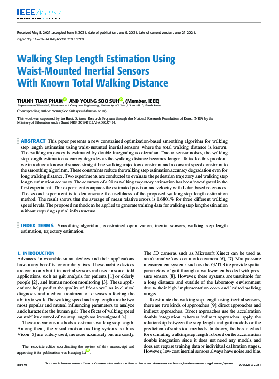 (PDF) Walking Step Length Estimation Using Waist-Mounted Inertial ...