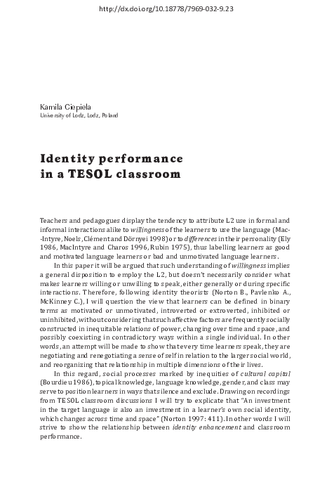 Identity performance in a TESOL classroom