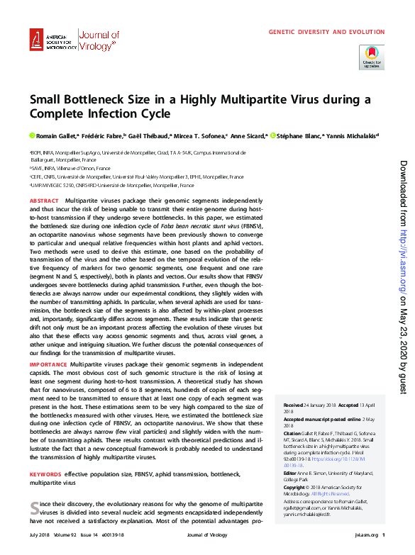 (PDF) Small Bottleneck Size in a Highly Multipartite Virus during a ...