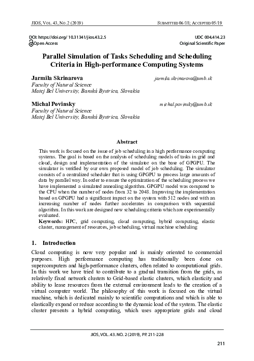 (PDF) Parallel Simulation of Tasks Scheduling and Scheduling Criteria in High-performance ...
