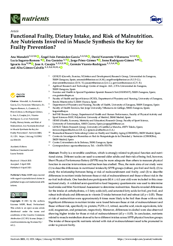 (PDF) Functional Frailty, Dietary Intake, and Risk of Malnutrition. Are ...