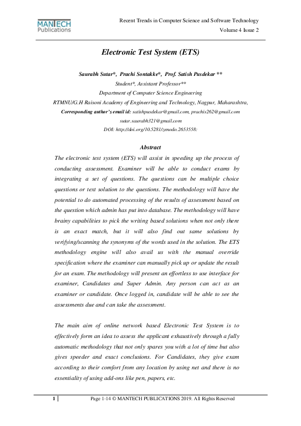 (PDF) Electronic Test System (ETS)