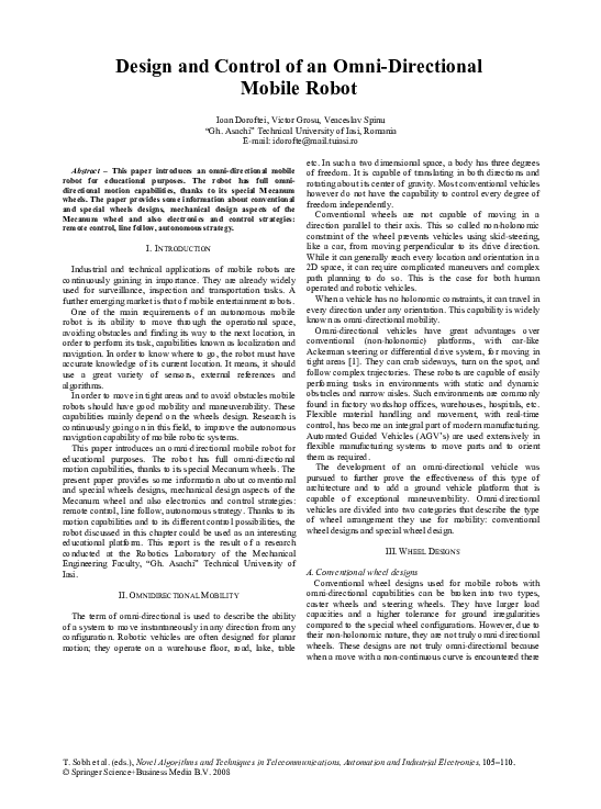 Pdf Design And Control Of An Omni Directional Mobile Robot