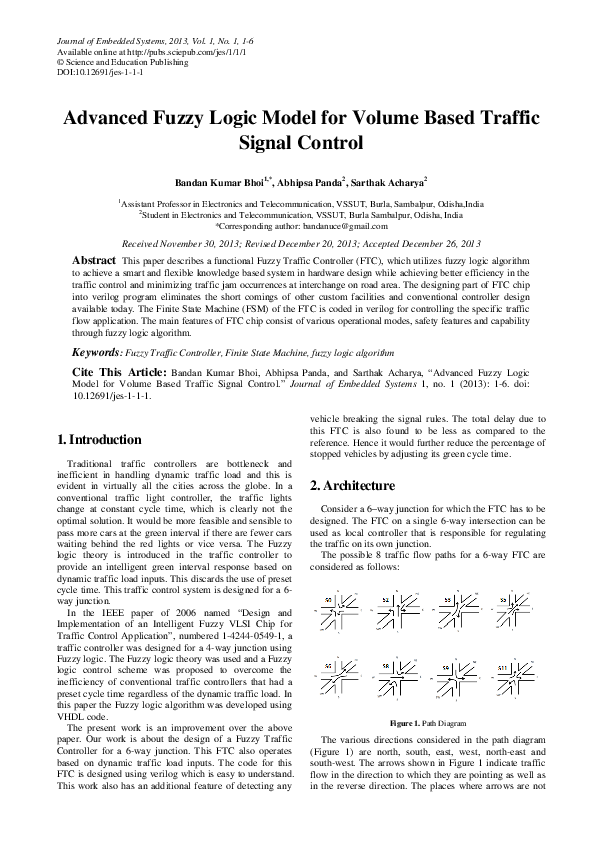 Pdf Advanced Fuzzy Logic Model For Volume Based Traffic Signal Control