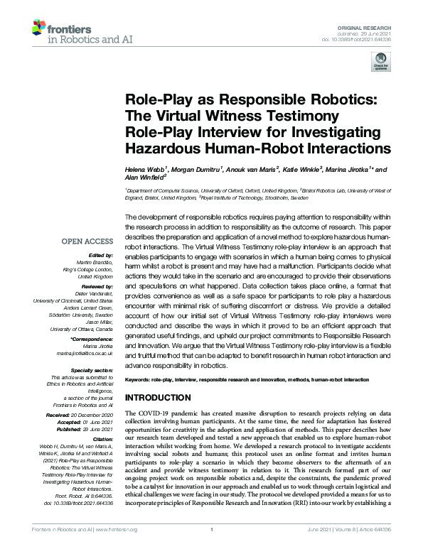(PDF) Role-Play as Responsible Robotics: The Virtual Witness Testimony ...