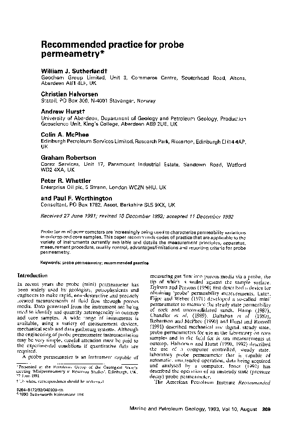 (PDF) Recommended practice for probe permeametry
