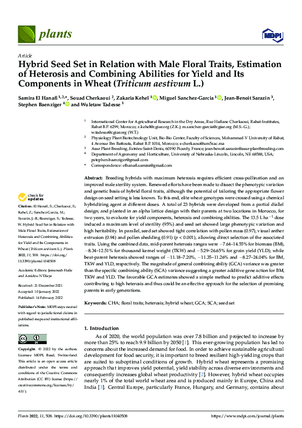 (PDF) Hybrid Seed Set in Relation with Male Floral Traits, Estimation of Heterosis and Combining ...