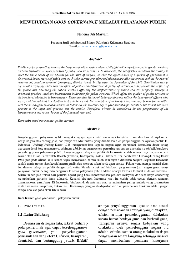 (PDF) MEWUJUDKAN GOOD GOVERNANCE MELALUI PELAYANAN PUBLIK