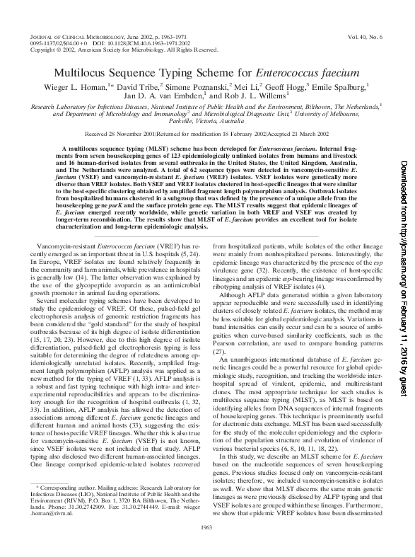 (PDF) Multilocus Sequence Typing Scheme for Enterococcus faecium | David Tribe - Academia.edu