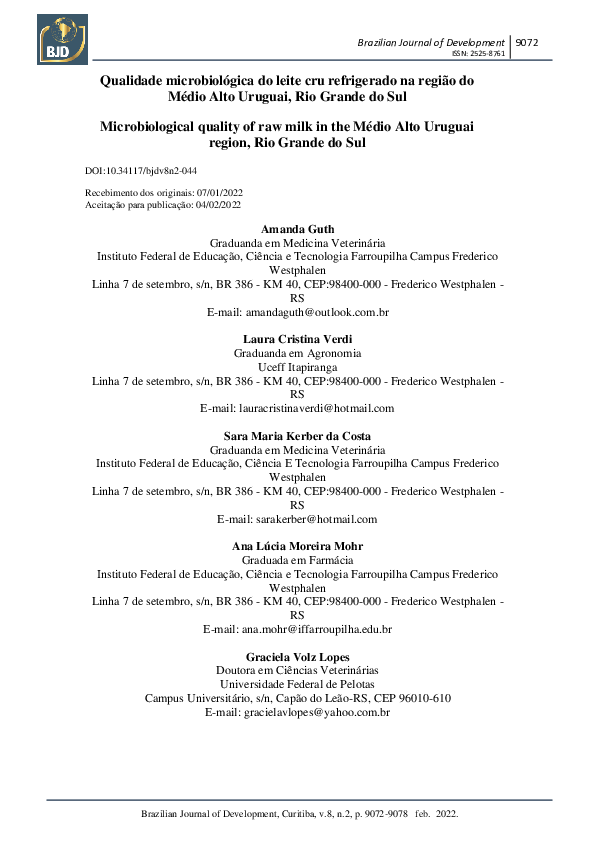 (PDF) Qualidade microbiológica do leite cru refrigerado na região do ...