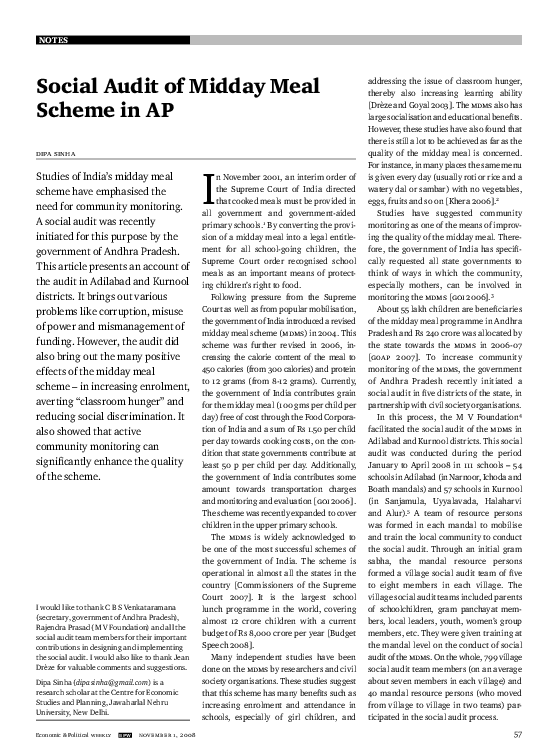 (PDF) social Audit of Midday Meal scheme in AP