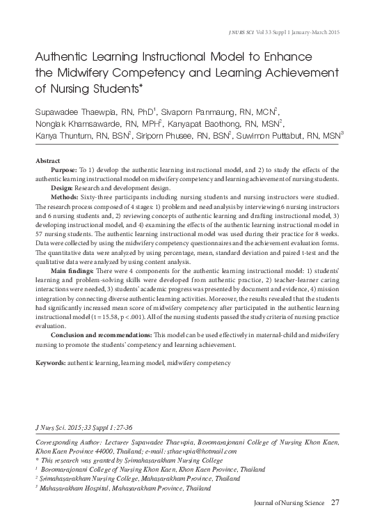 (PDF) Authentic Learning Instructional Model to Enhance the Midwifery ...