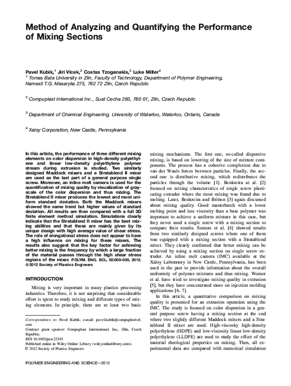 (PDF) Method of analyzing and quantifying the performance of mixing ...