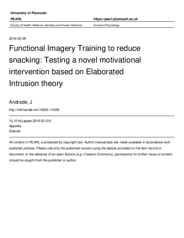 (PDF) Functional Imagery Training to reduce snacking: Testing a novel ...