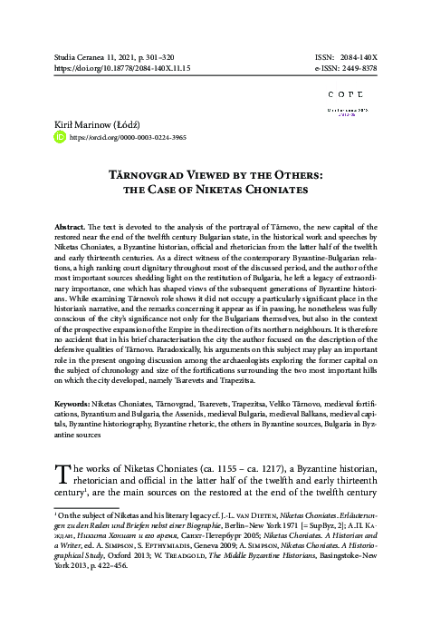 (PDF) Tărnovgrad Viewed by the Others: the Case of Niketas Choniates