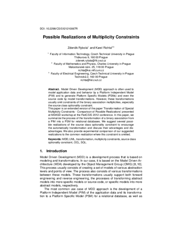 (PDF) Possible realizations of multiplicity constraints