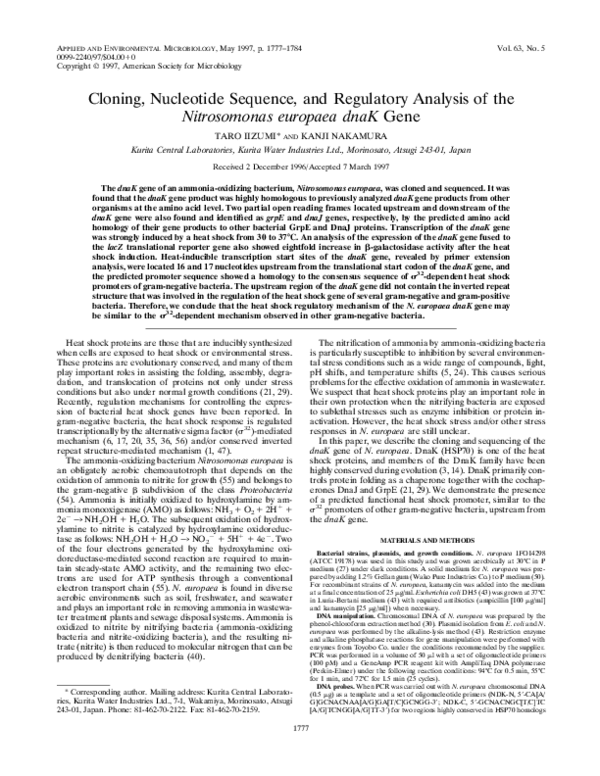 (PDF) Cloning, nucleotide sequence, and regulatory analysis of the ...