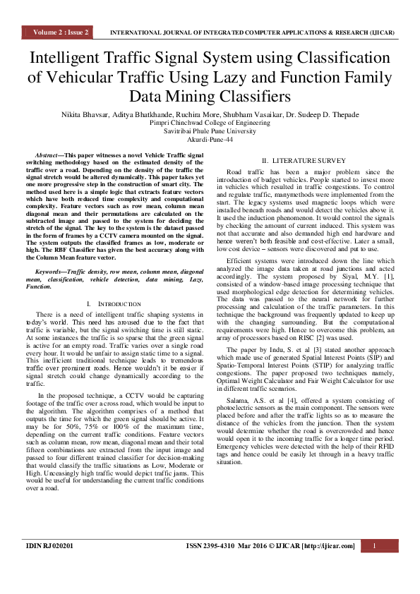 (PDF) Smart Traffic Signal Control via Density Classification