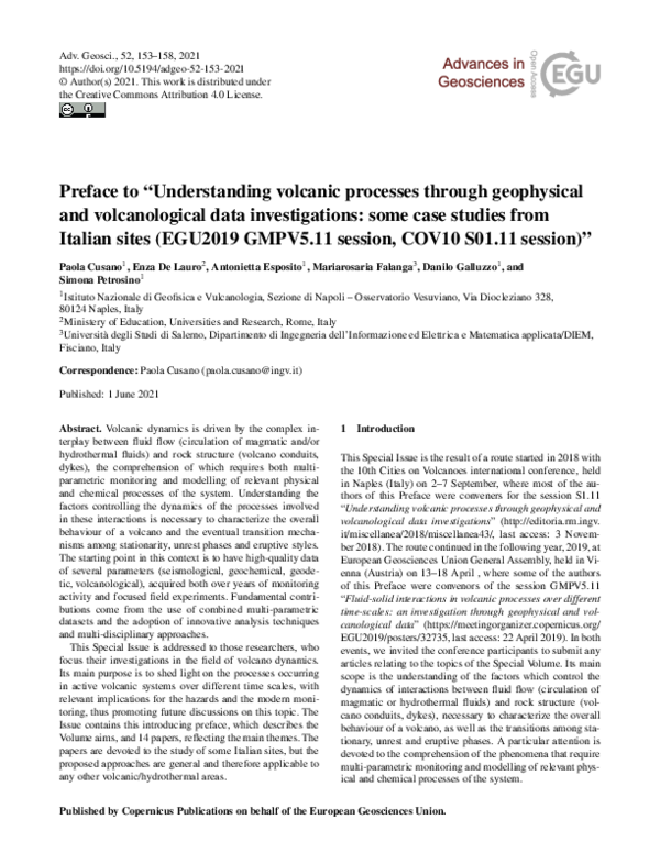 (PDF) Preface to “Understanding volcanic processes through geophysical and volcanological data ...