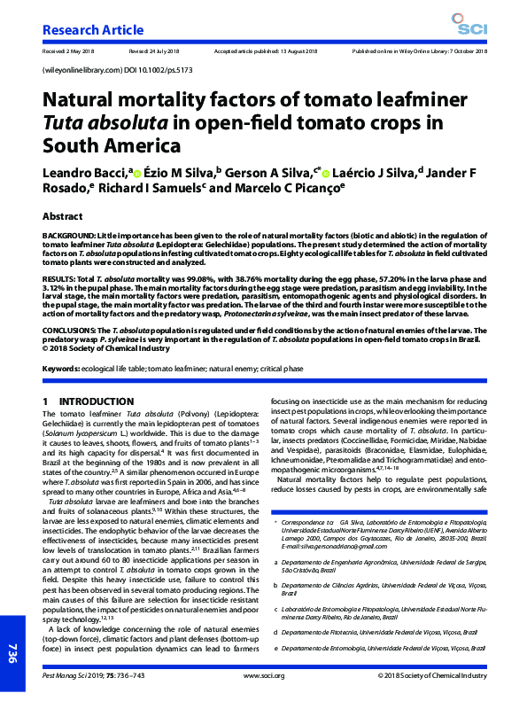 (PDF) Natural mortality factors of tomato leafminer Tuta absoluta in open-field tomato crops in ...