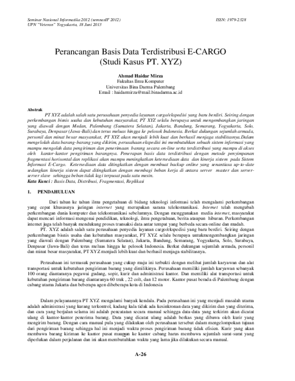 (PDF) Perancangan Basis Data Terdistribusi E-CARGO (Studi Kasus PT. XYZ)