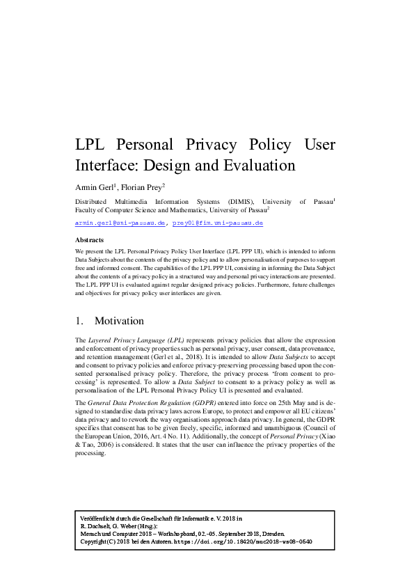 (PDF) LPL Personal Privacy Policy User Interface: Design and Evaluation