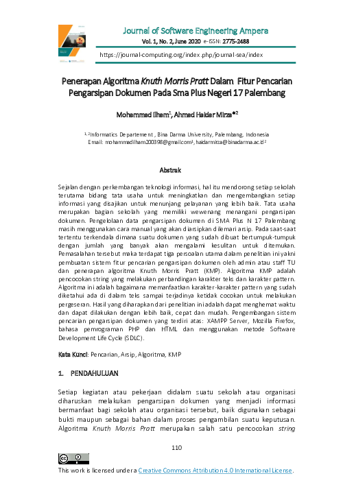 Pdf Penerapan Algoritma Knuth Morris Pratt Dalam Fitur Pencarian Pengarsipan Dokumen Pada Sma