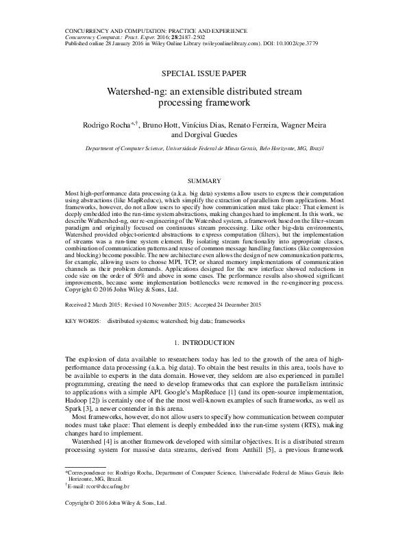 (PDF) Watershed-ng: an extensible distributed stream processing framework