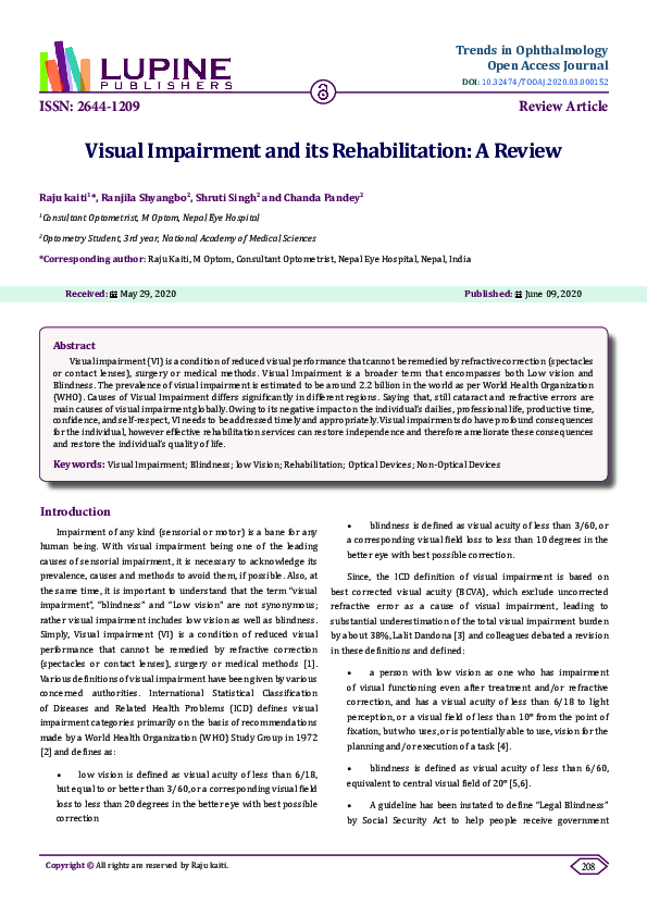 (PDF) Visual Impairment and its Rehabilitation: A Review