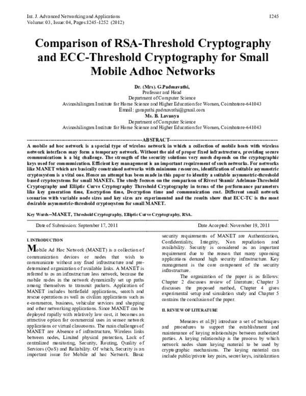 (PDF) Comparison of RSA-Threshold Cryptography and ECC-Threshold Cryptography for Small Mobile ...