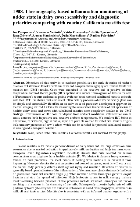 (PDF) Thermography based inflammation monitoring of udder state in ...